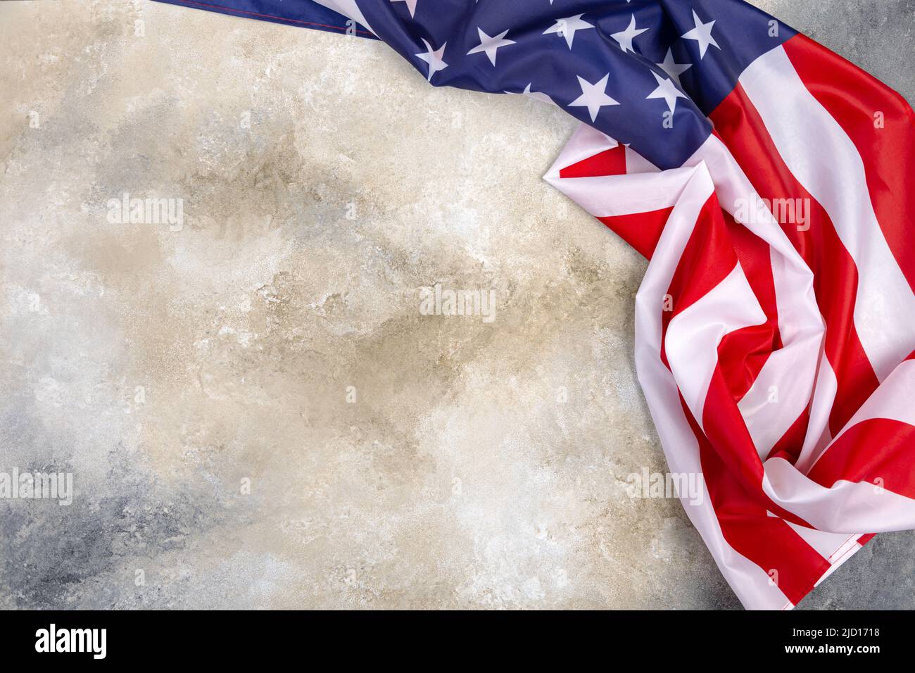 Close up of ruffled American flag. Satin texture curved flag of USA ...