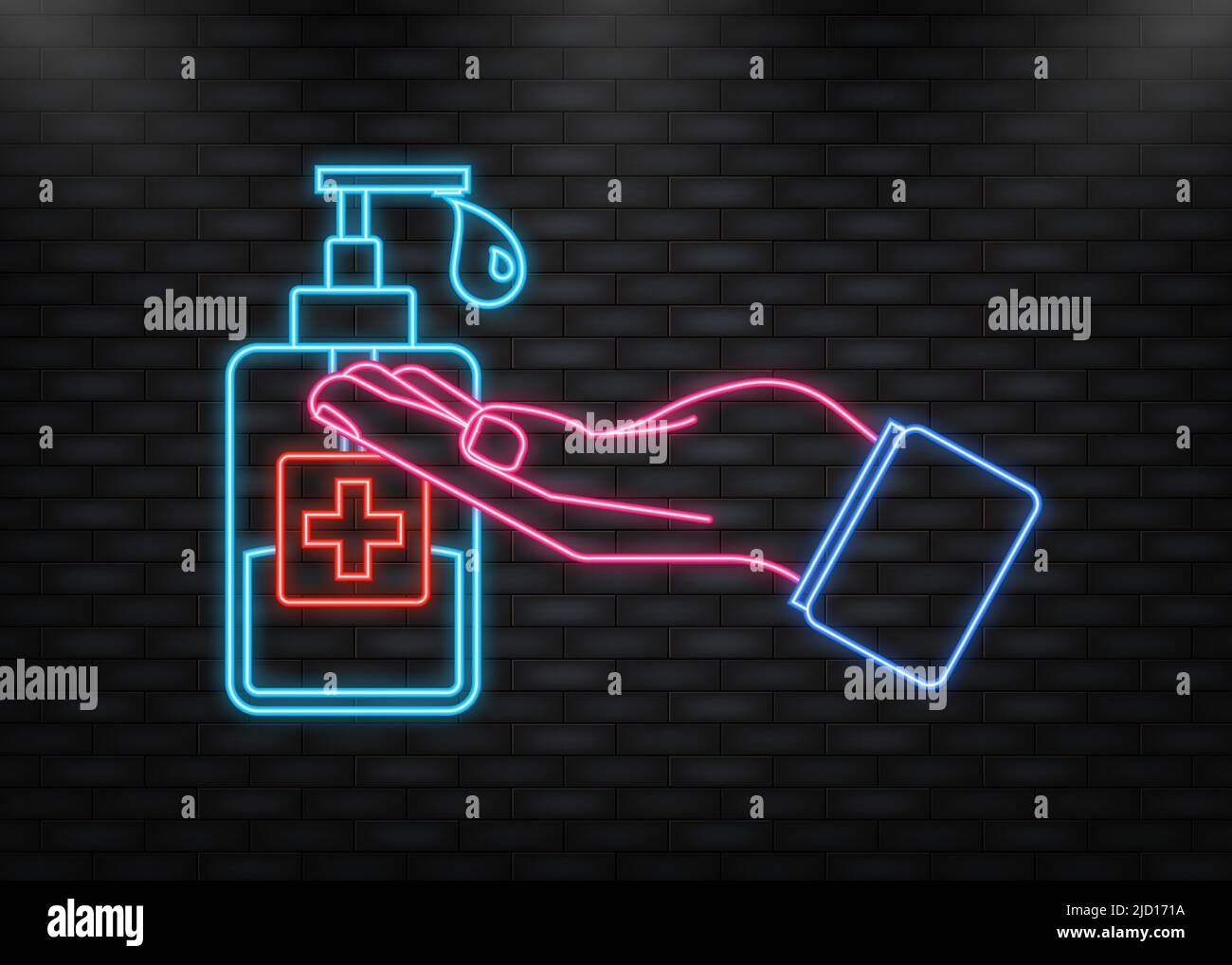 Disinfection sanitizer on transparent background. Vector neon ...