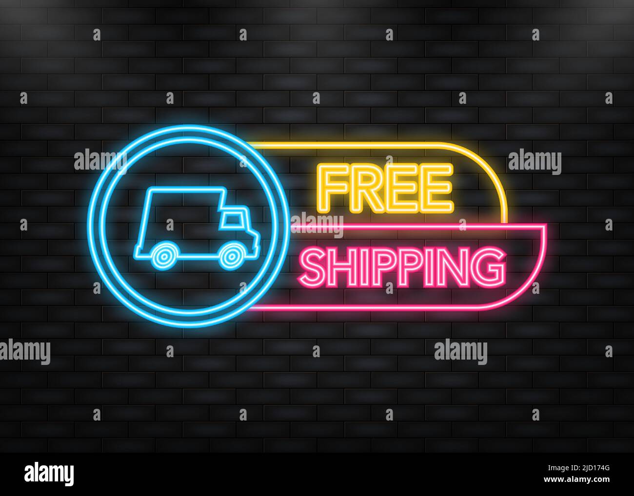 Neon Icon. Free shipping service badge. Free delivery order with car on ...