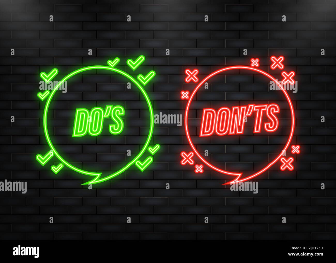 Neon Icon. Dos and Donts banner. Approved and Rejected. Positive ...