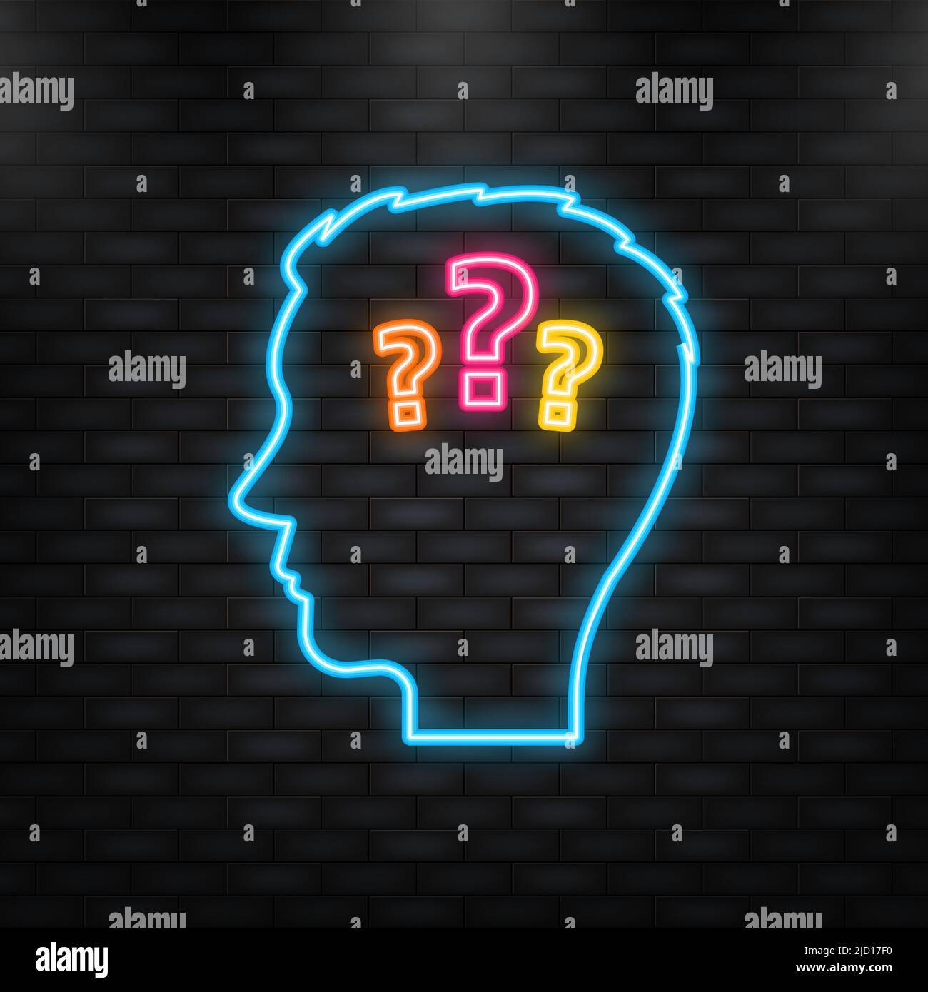 Question head, great design for any purposes. Neon icon. Flat cartoon ...