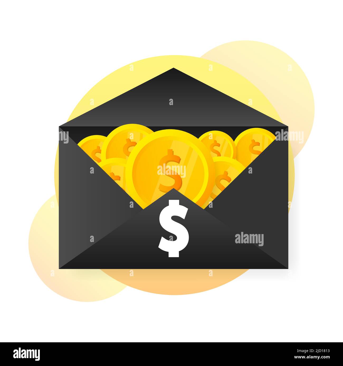 Envelope with coins in cartoon style on red background. Red background ...