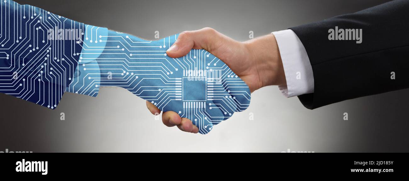Digital Generated Human Hand And Businessman Shaking Hands Over Gavel ...