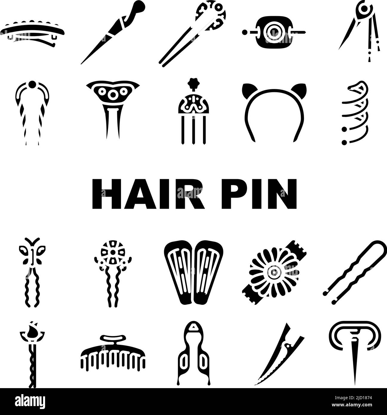 Hair Pin Decorative Accessory Icons Set Vector Stock Vector Image & Art ...