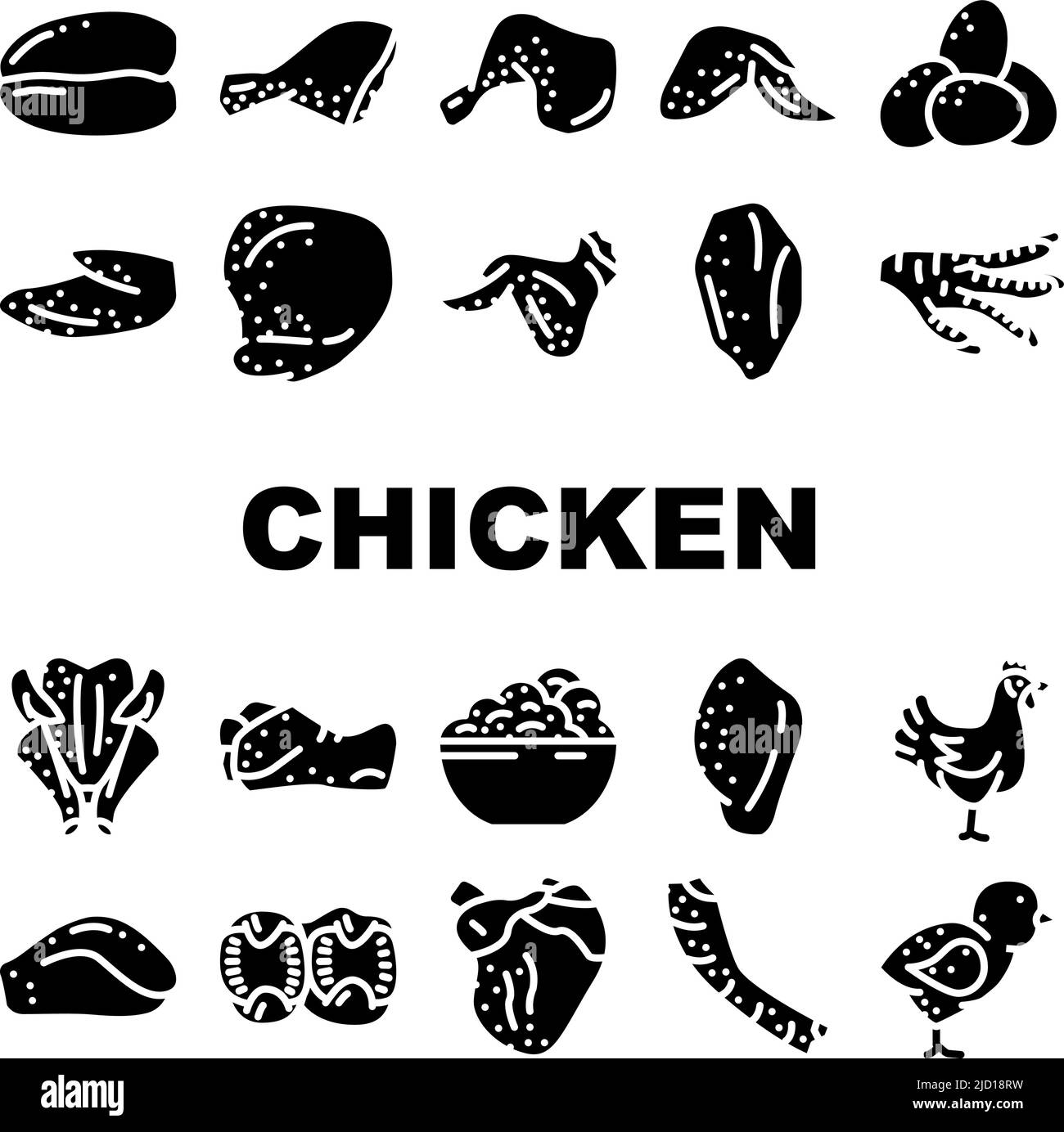 Chicken Carcass, Meat And Organs Icons Set Vector Stock Vector Image ...
