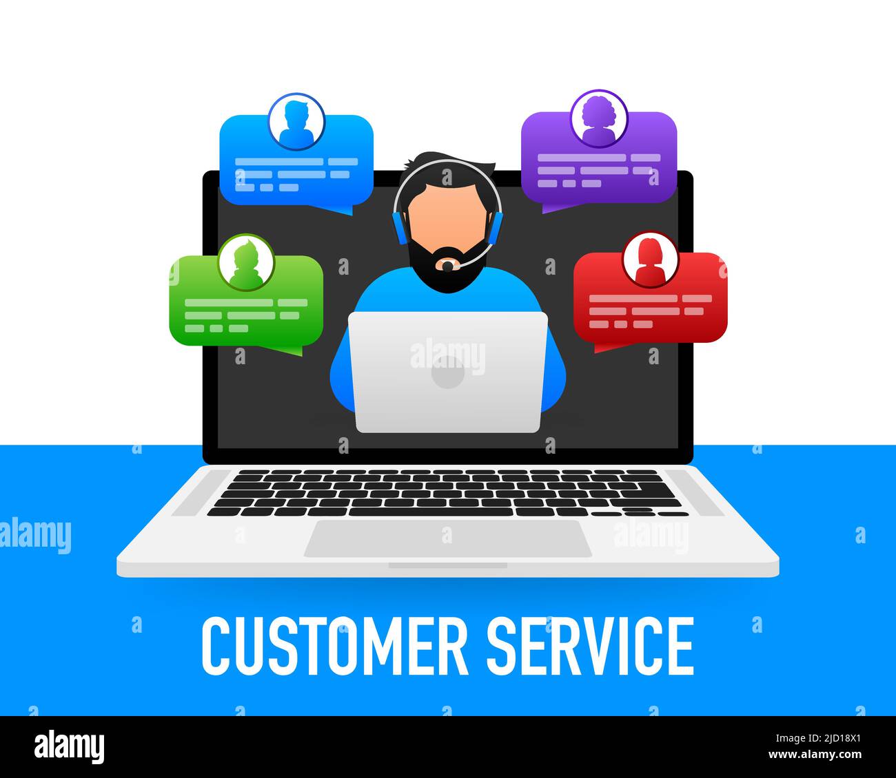 Customer help. Tech support. Cartoon vector illustration. Feedback ...