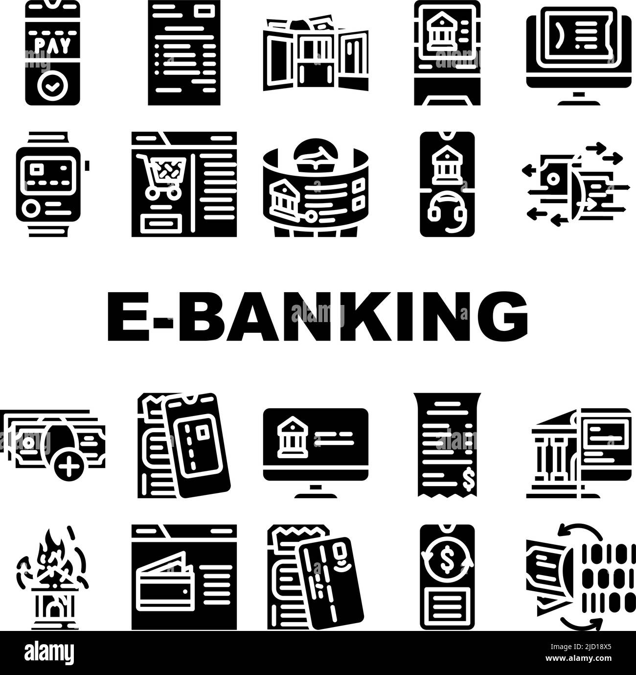 E-banking And Contactless Payment Icons Set Vector Stock Vector Image ...