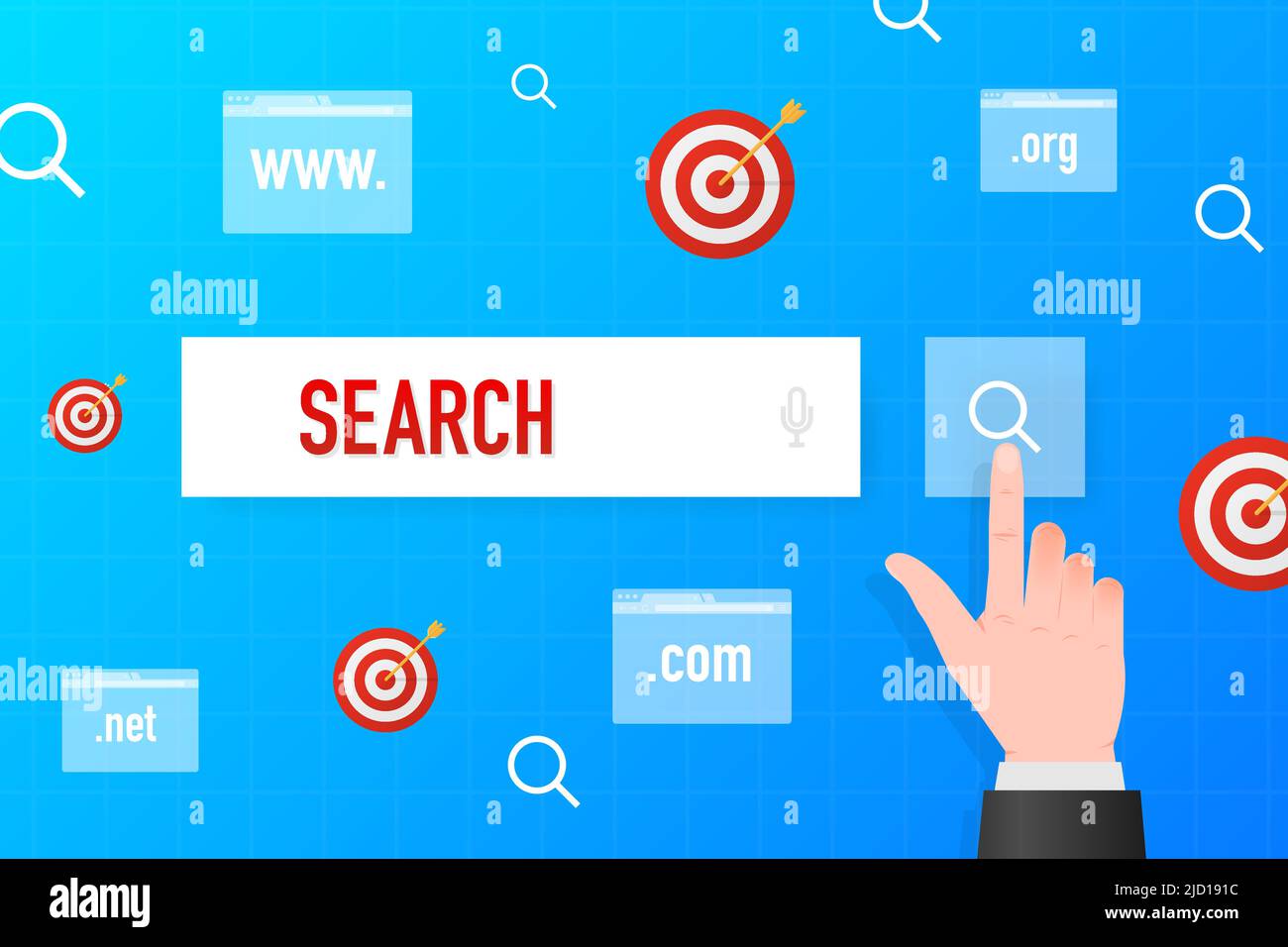 Icon with blue search button on white background for web marketing ...