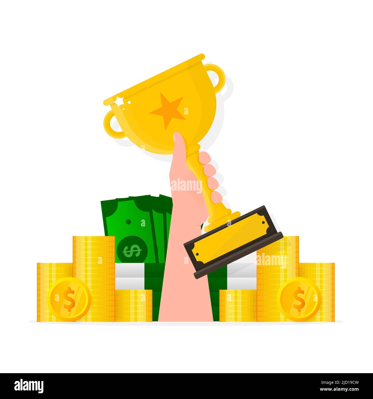 Trophy with award money. Financial concept. Gift box icon Stock Vector ...