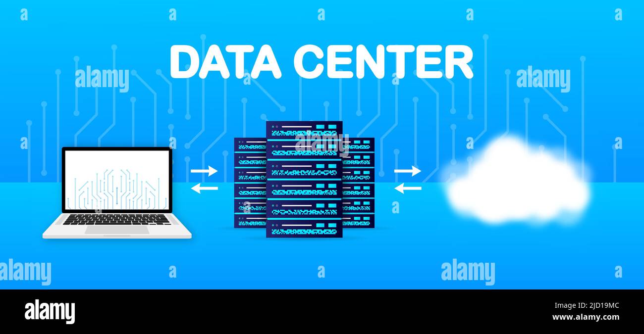 Data base, cloud. Network servers computer hardware technology decorative elements. Vector ...