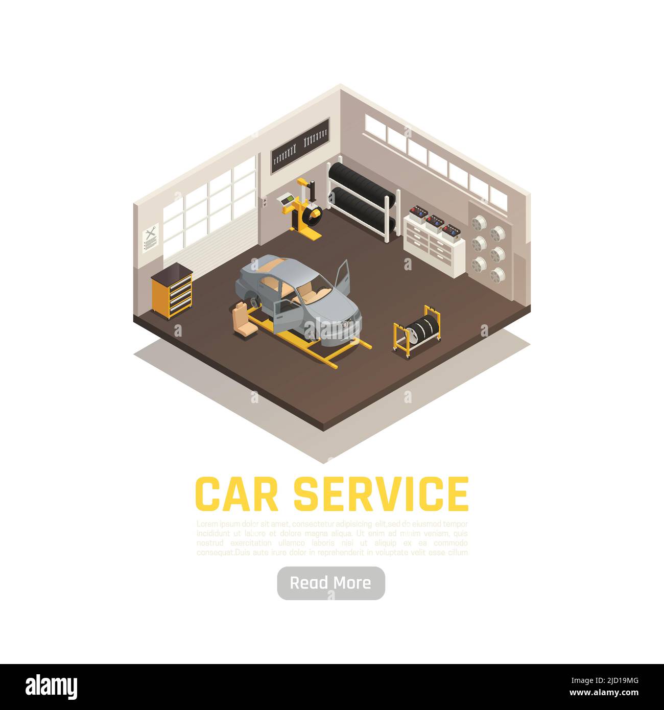 Auto service systems check car parts replacement including tires ...