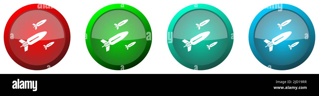 Missile, rocket, weapon, war round glossy web icon set, colorful ...