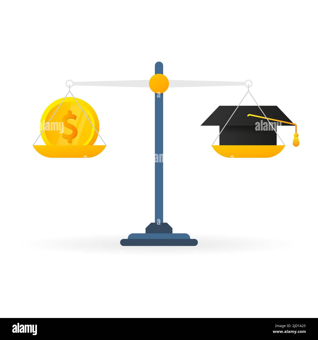Education vs money on scales icon. Money and time balance on scale ...