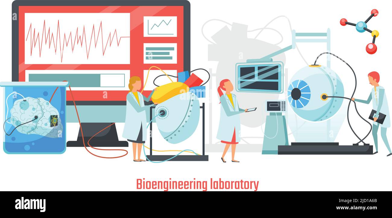 Future technology flat composition with scientists characters and hi ...