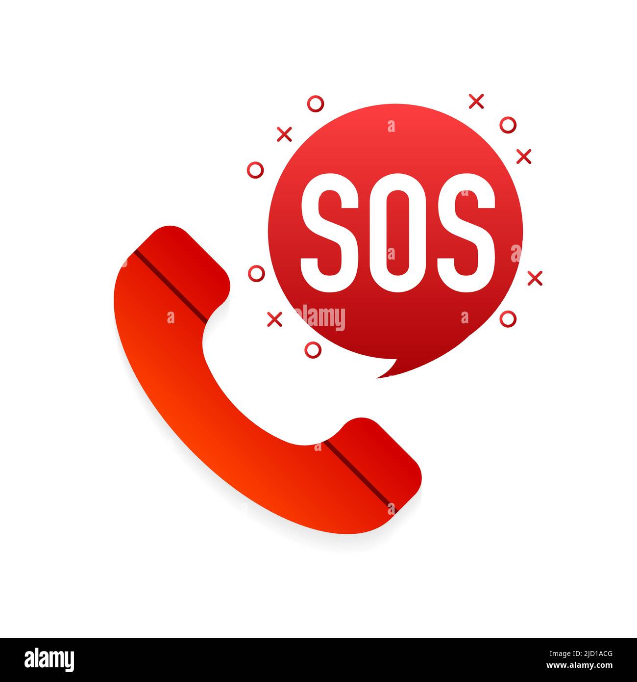 SOS lettering in a phone icon isolated on white background. Warning ...