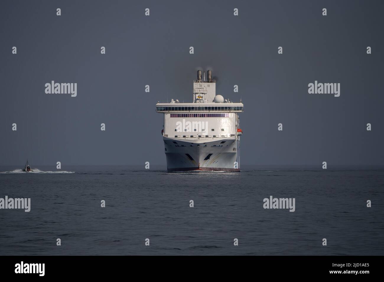 ferry ship frontal view while entering harbor of Genoa Italy Stock ...