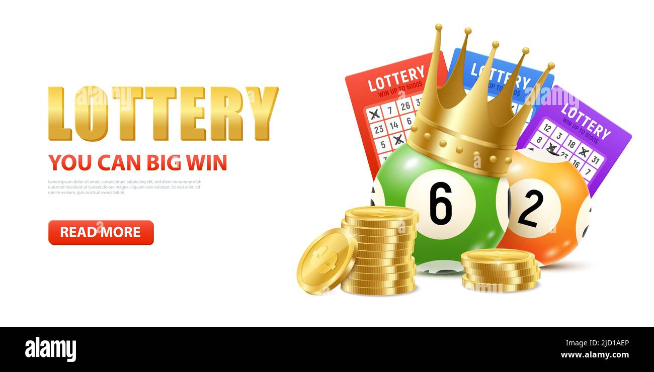 Realistic lottery composition with editable text read more button and ...