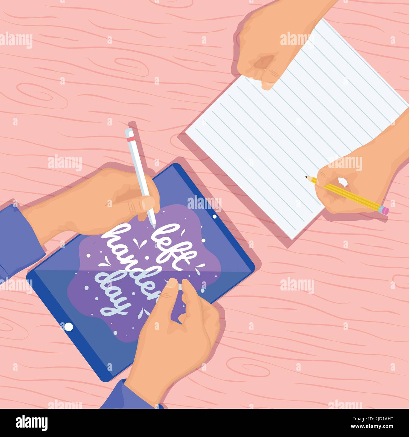 left handers day lettering template with hands writing Stock Vector ...