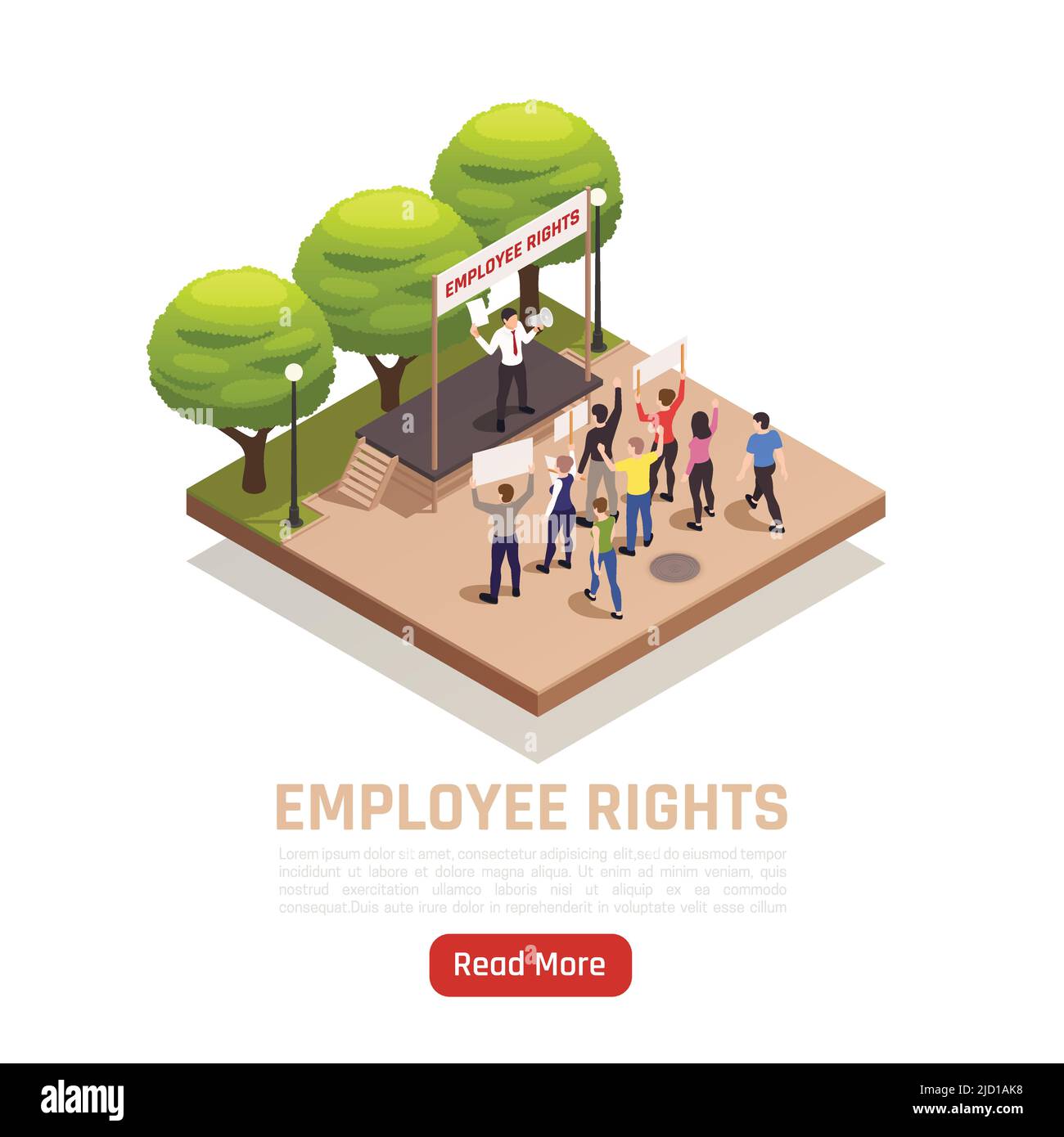 Labor strike outdoor action with employees defending their rights under ...