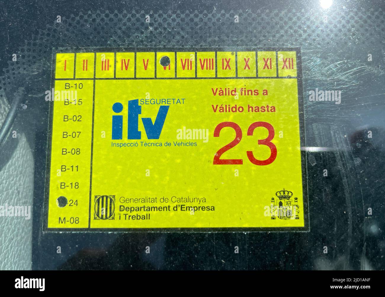 Barcelona, Spain June 16th 2022 an ITV approved label in a car Stock ...