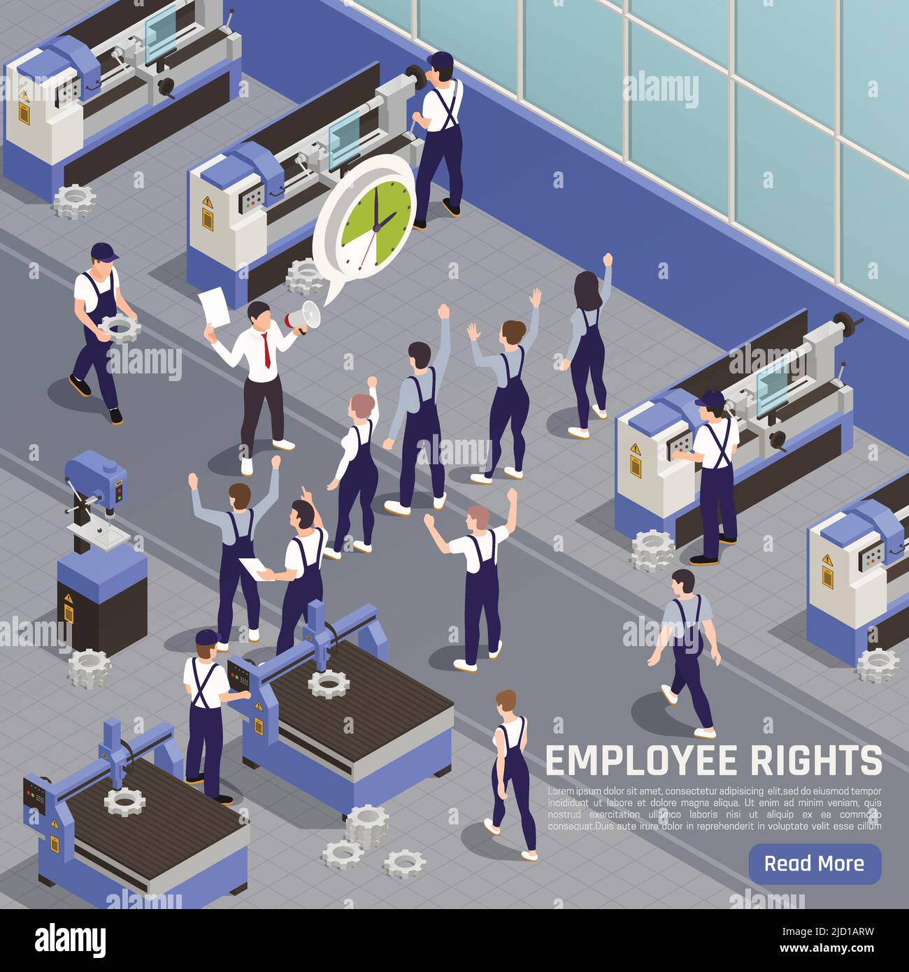 Trade union member encourages industrial manufacturing employees to ...