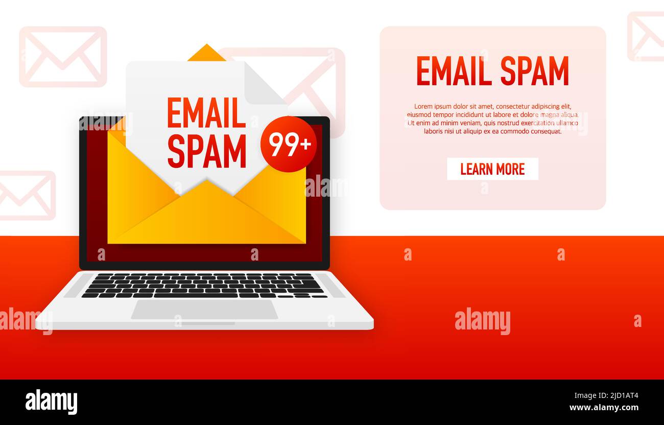 Cartoon icon with email spam. Data protection. Alert message Stock ...