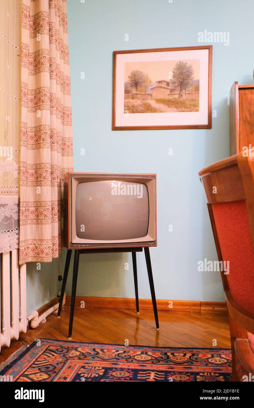 An old Soviet black & white television set. At the writer Abdulla ...