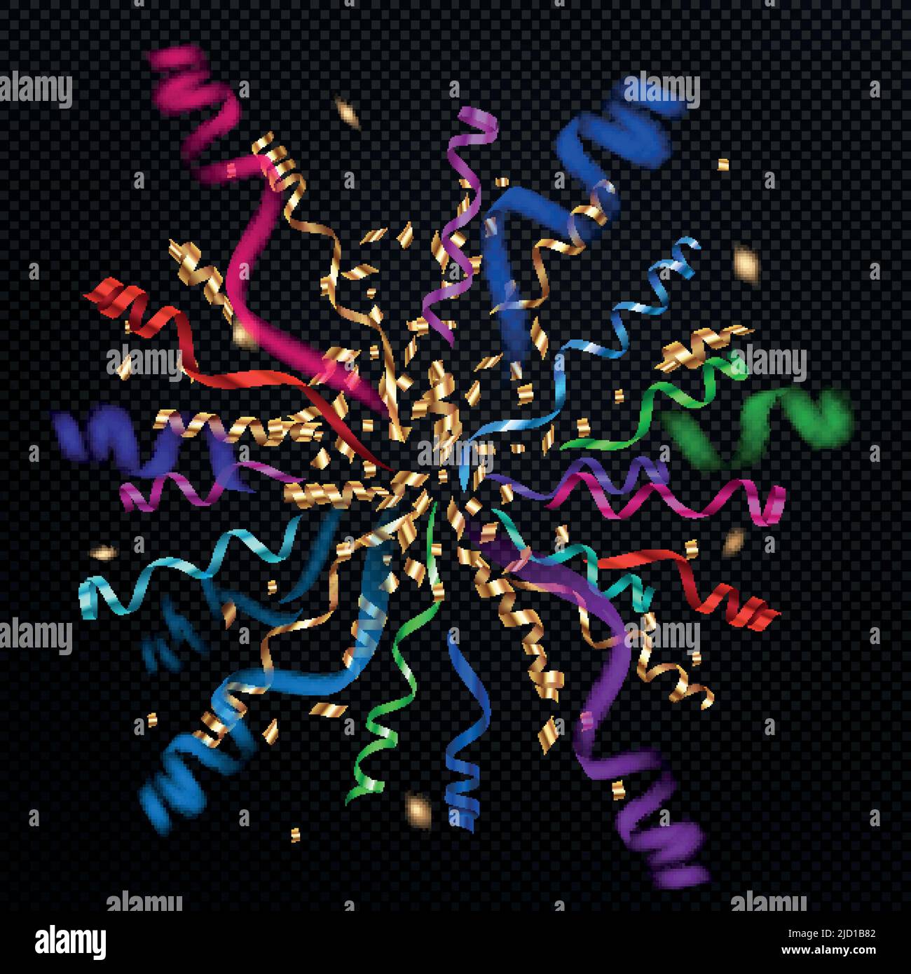 Curled ribbons serpentine explosion realistic composition with ...