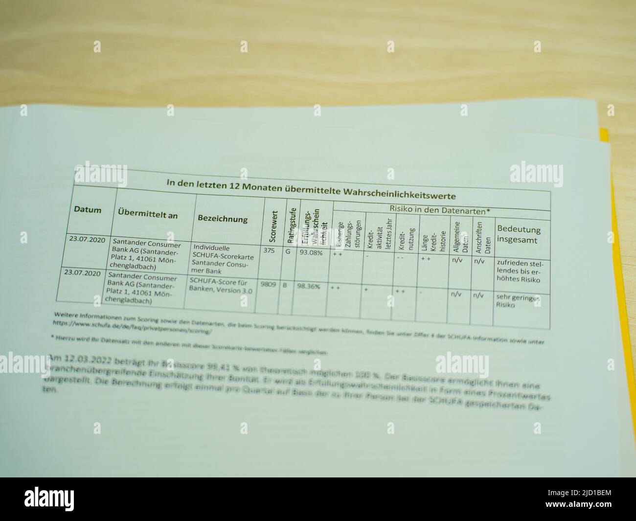 Wiesbaden, Germany. 14th June, 2022. A Schufa report is on the table ...