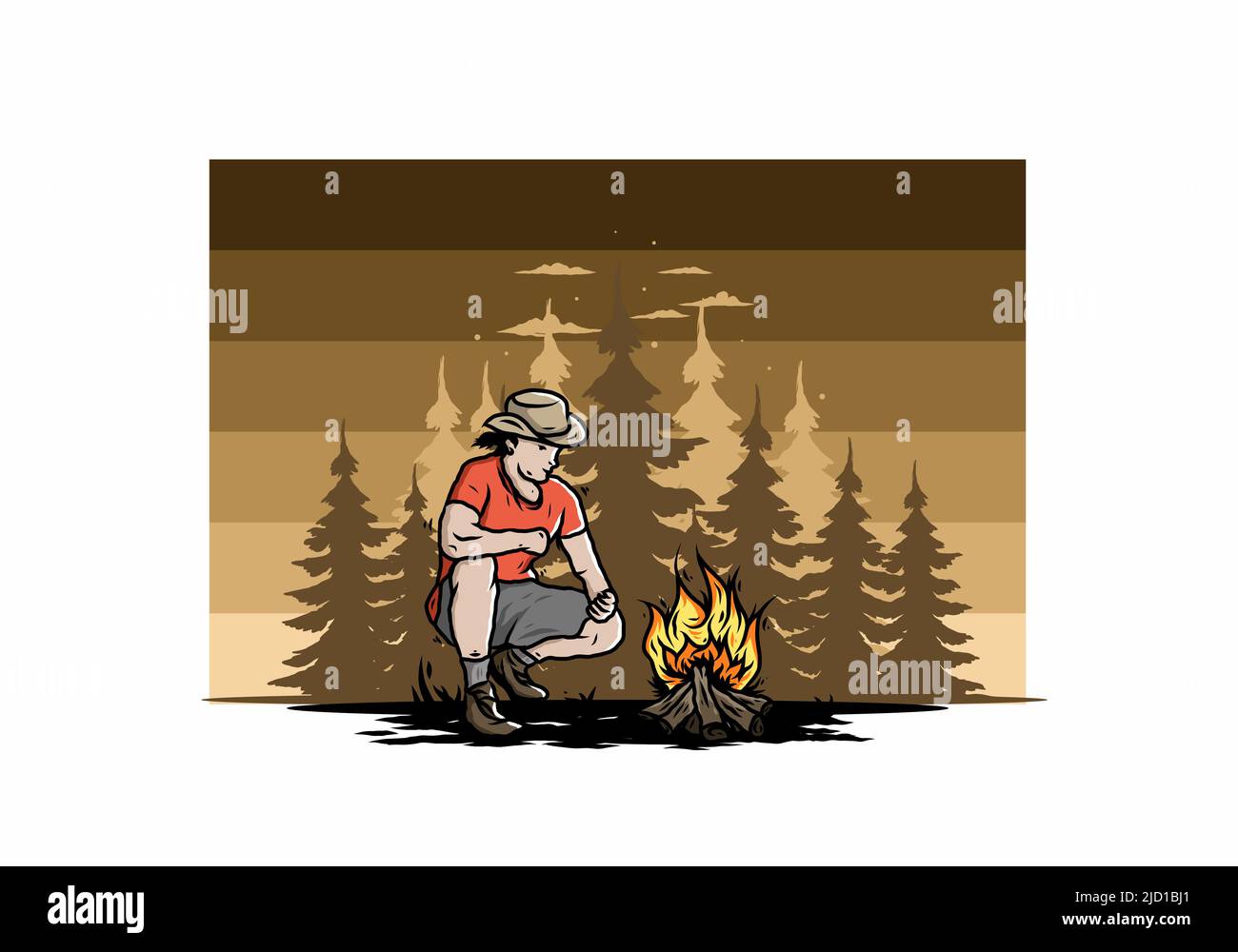 Lighting a campfire Stock Vector Images - Alamy