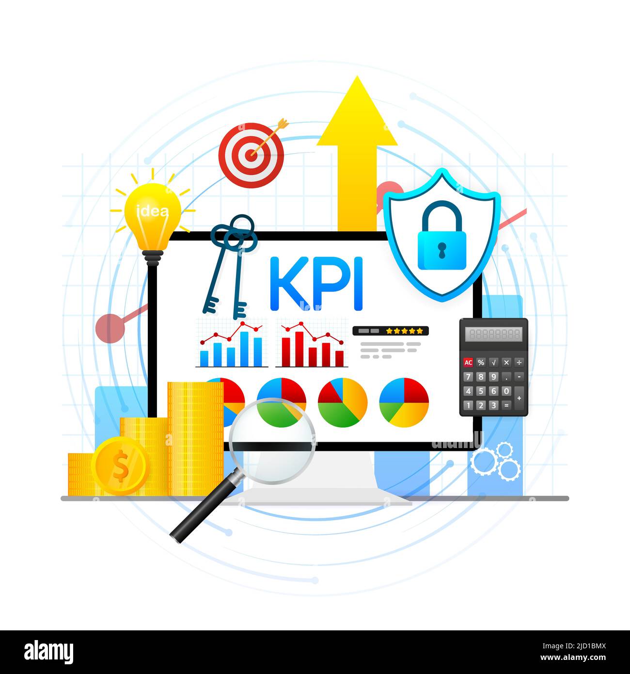 Flat icon with kpi for marketing design. Financial investment. Business ...