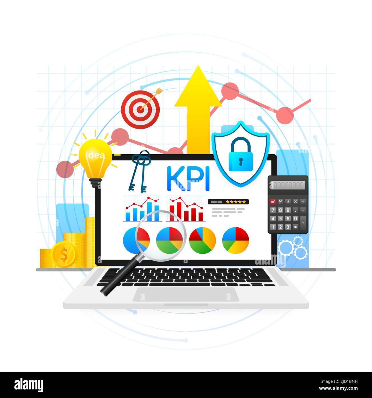 Flat icon with kpi for marketing design. Financial investment. Business ...
