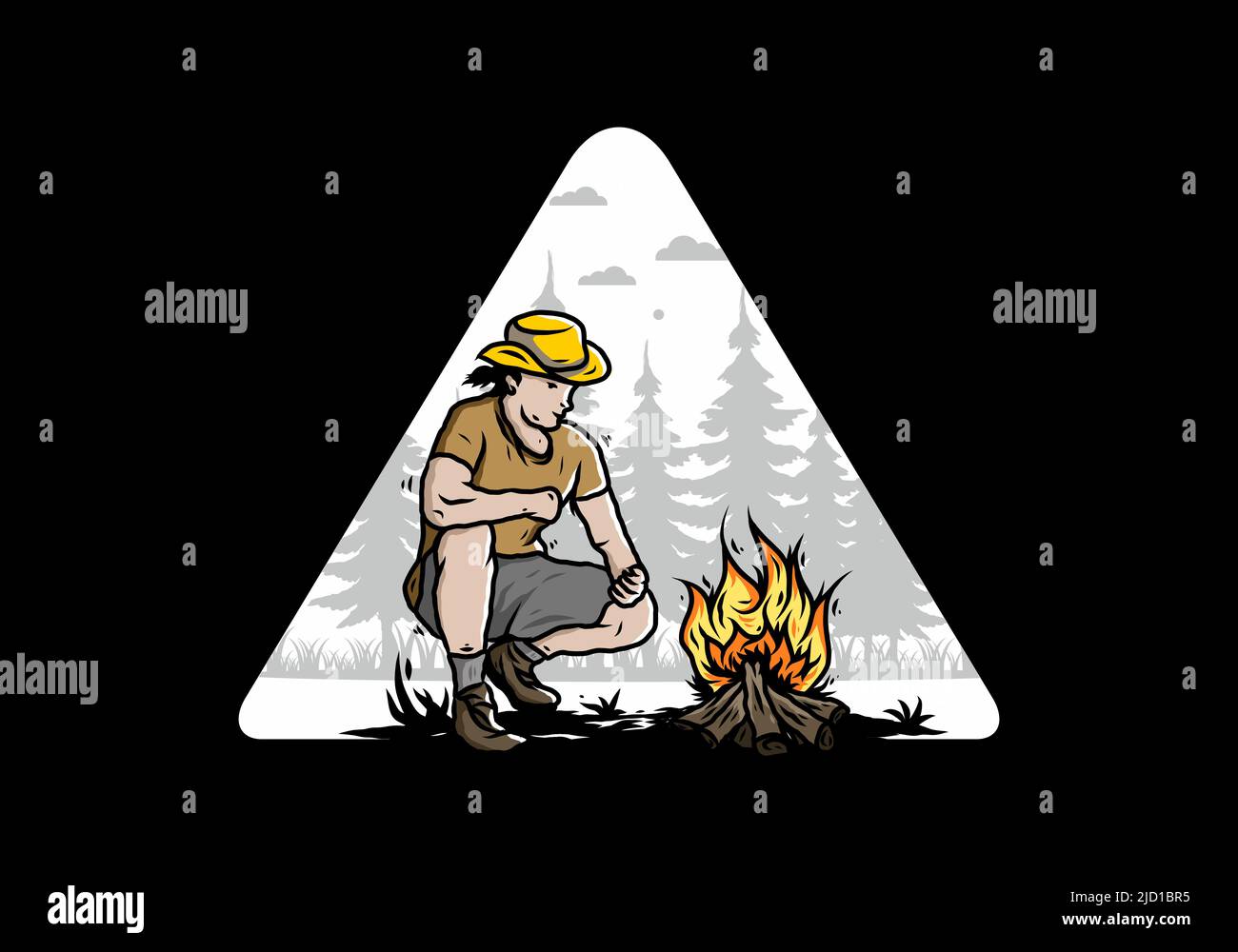 Illustration design of a man is lighting a bonfire Stock Vector Image ...