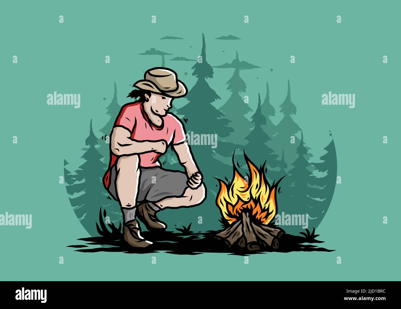 Illustration design of a man is lighting a bonfire Stock Vector Image ...
