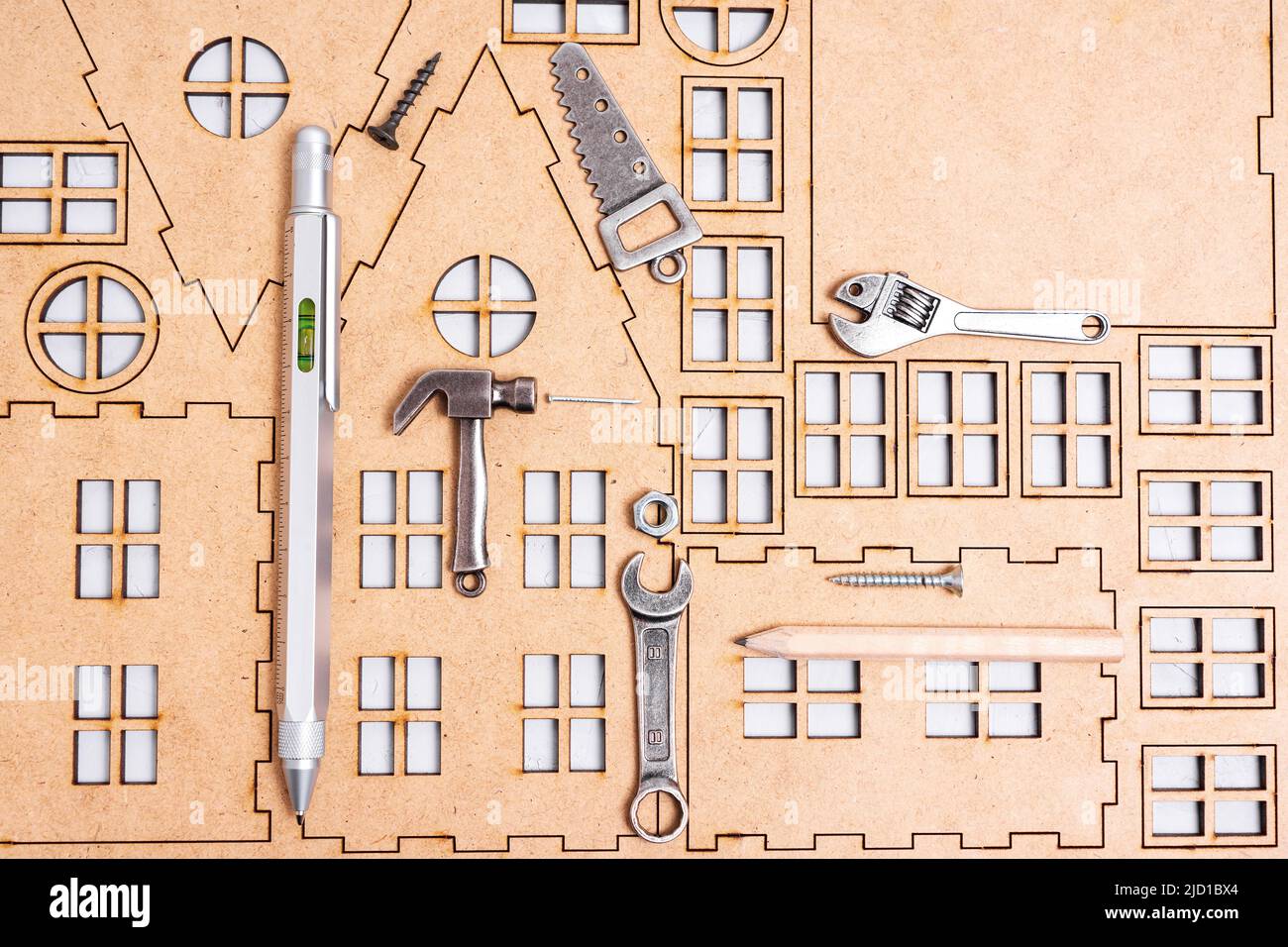 House building step by step. Construction background made from a flat ...