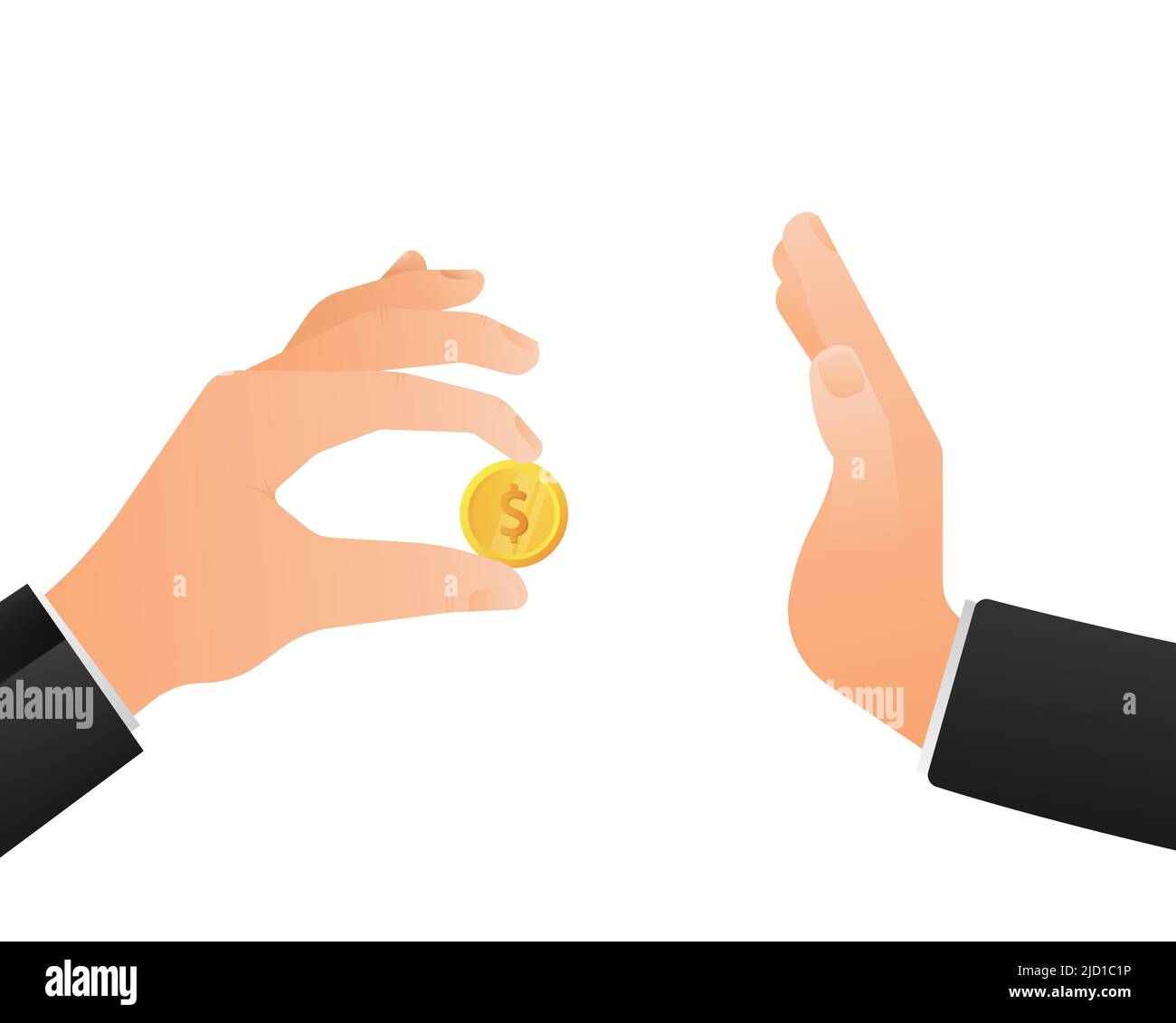 Flat illustration with corruption hand with coin. Flat icon. Business ...