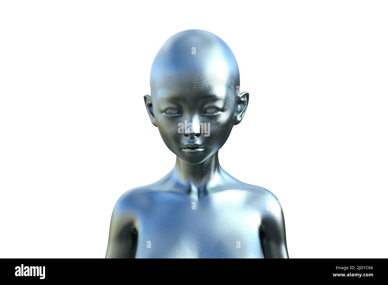 3d illustration. Silver bald alien humanoid on a white background Stock ...