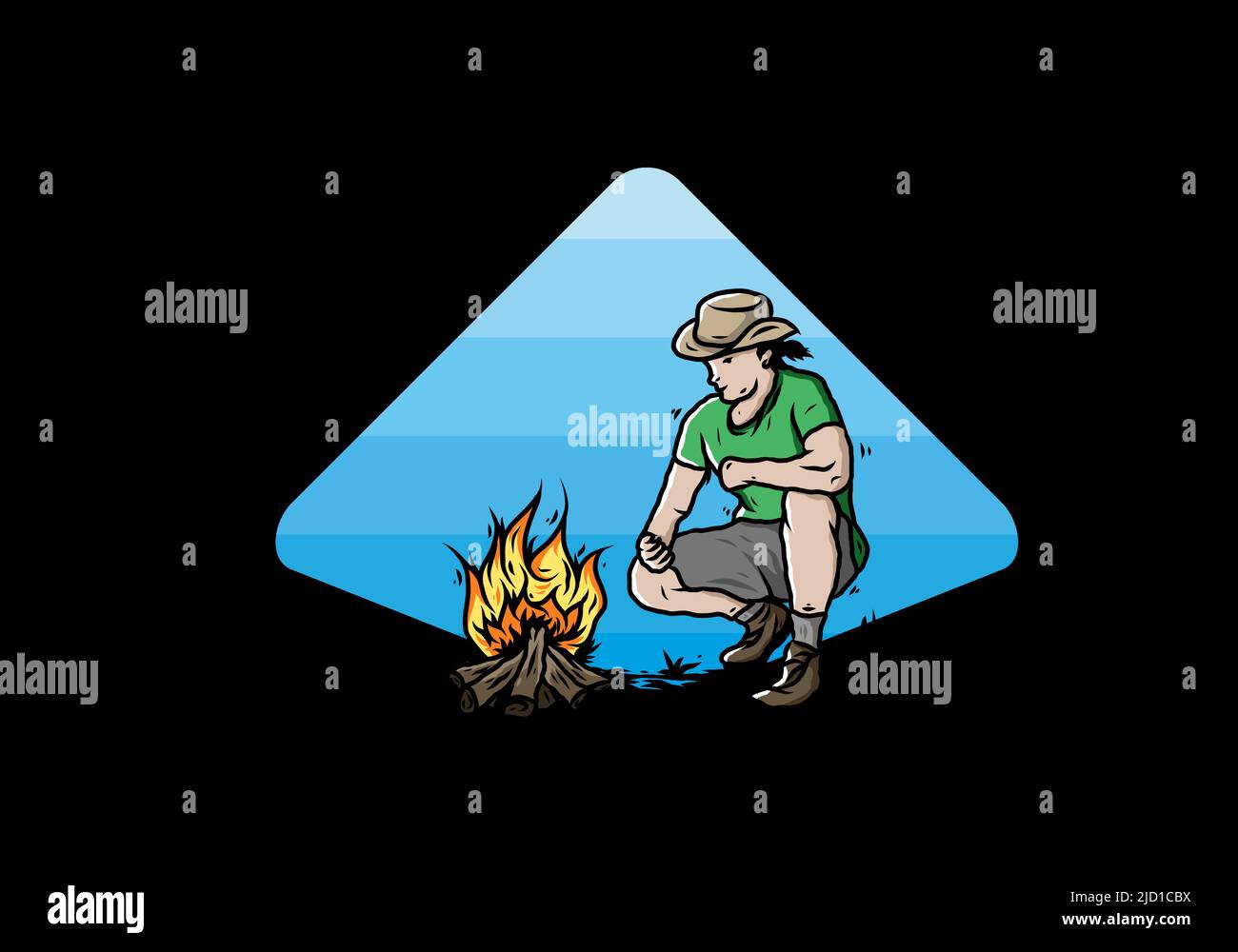 Illustration design of a man is lighting a bonfire Stock Vector Image ...