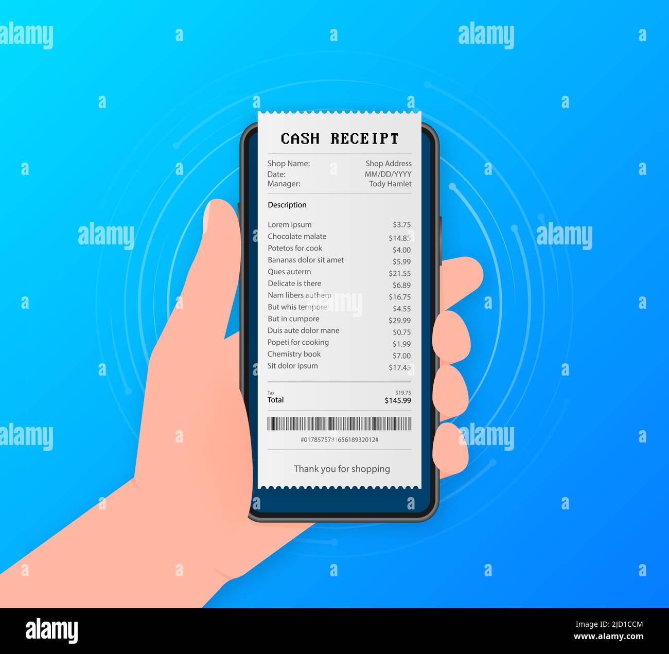 Cash receipt icon in a flat style isolated. Invoice sign. Vector ...