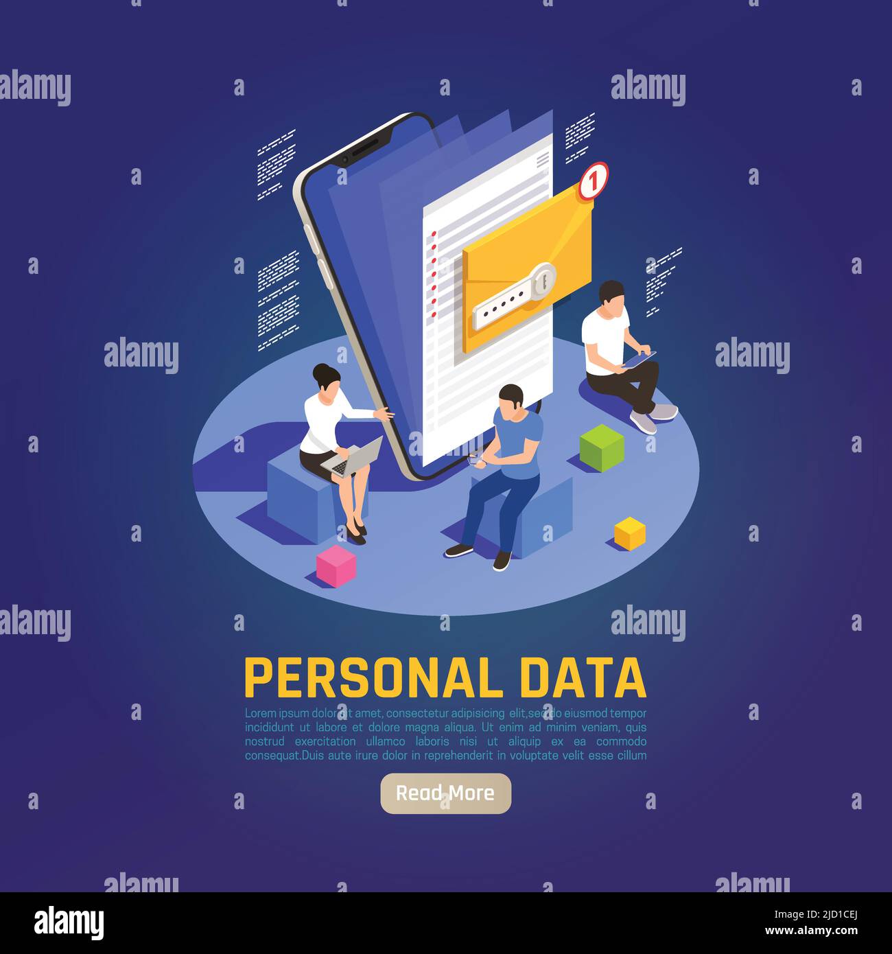 Privacy data protection gdpr isometric background with human characters ...