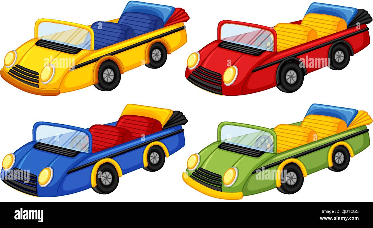 Set of different vintage convertible cars in cartoon style illustration ...