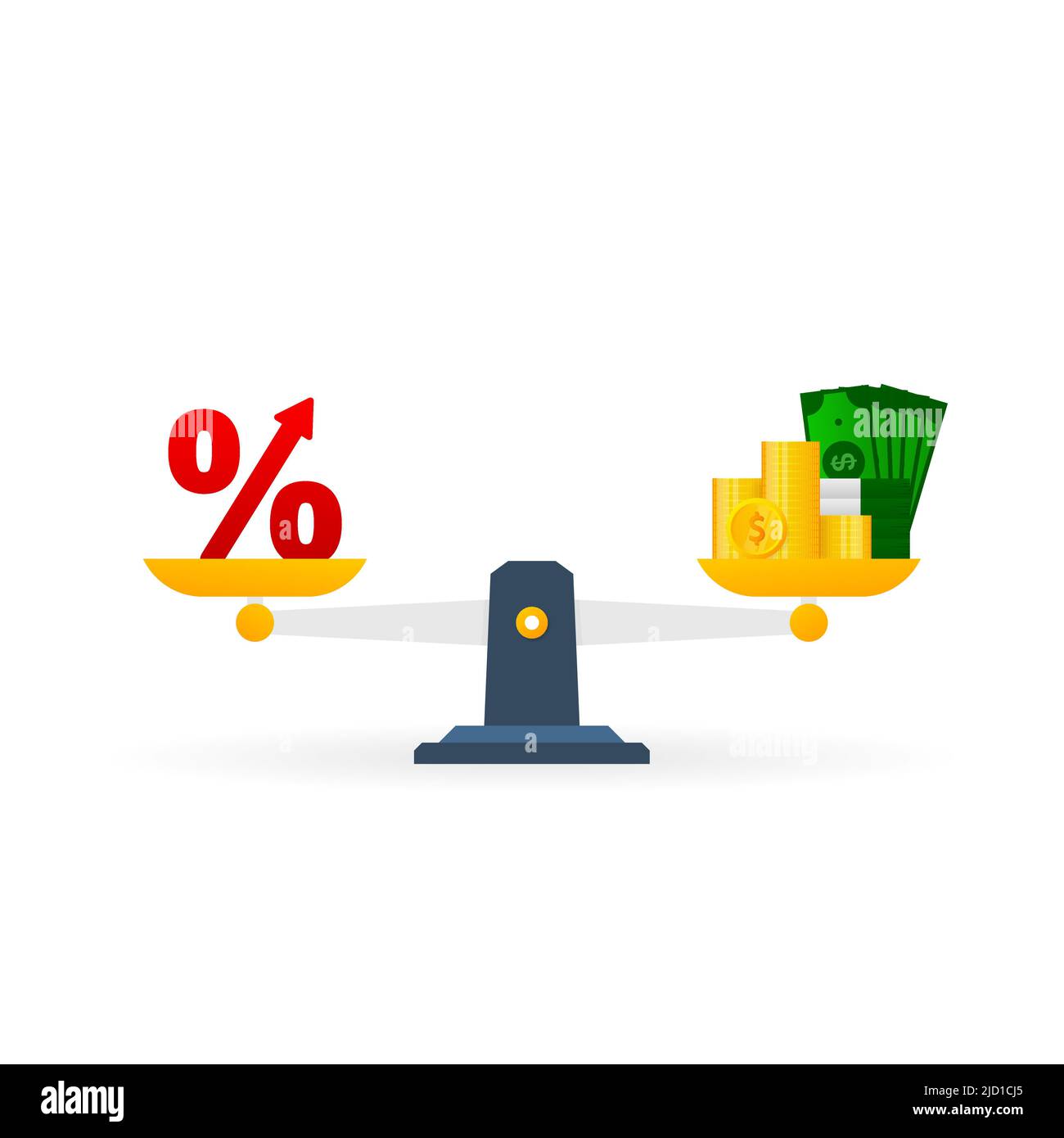 Percent and money scales icon. Salary and benefit balance concept. Flat ...