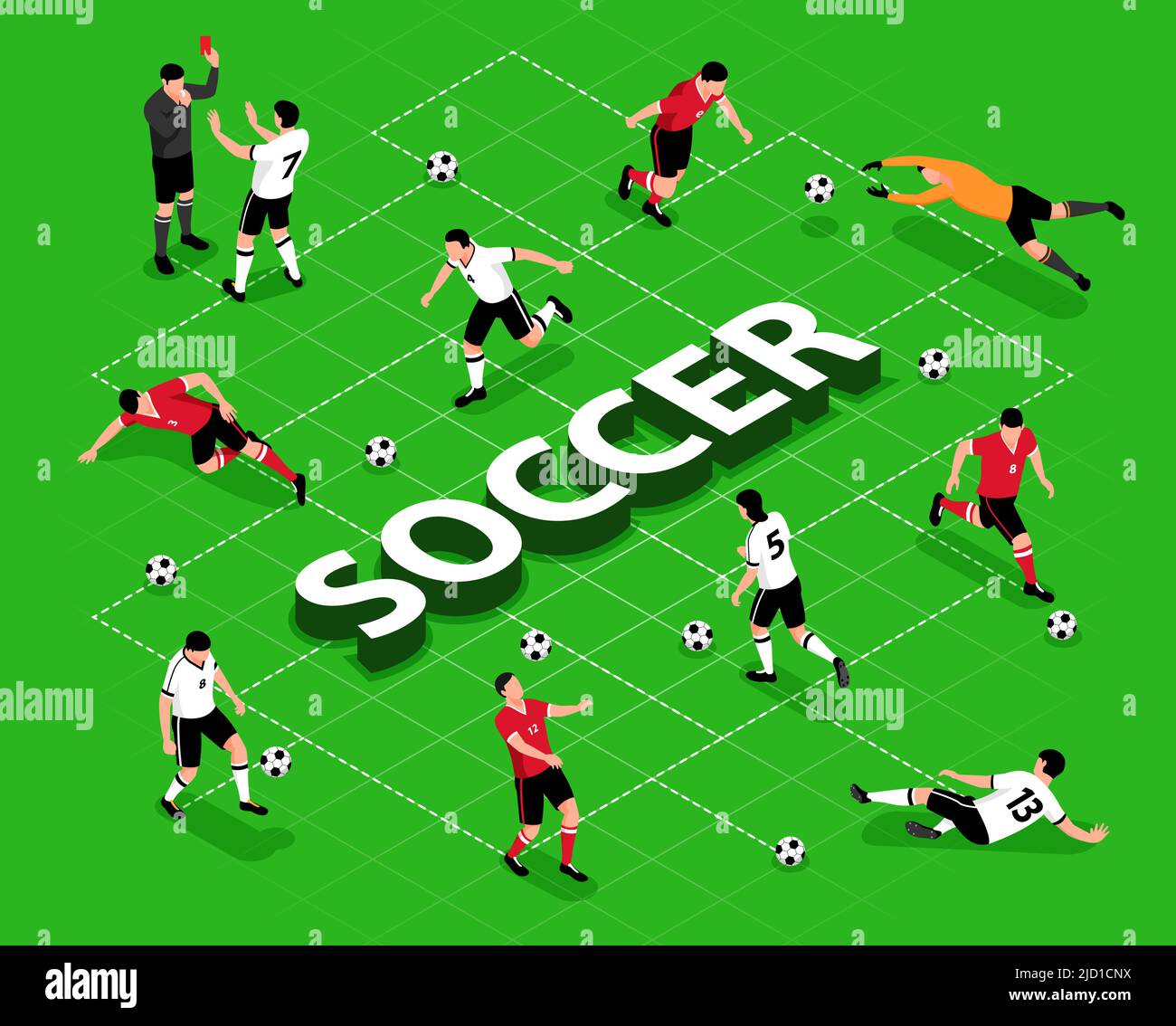 Isometric football soccer flowchart composition with view of playground ...