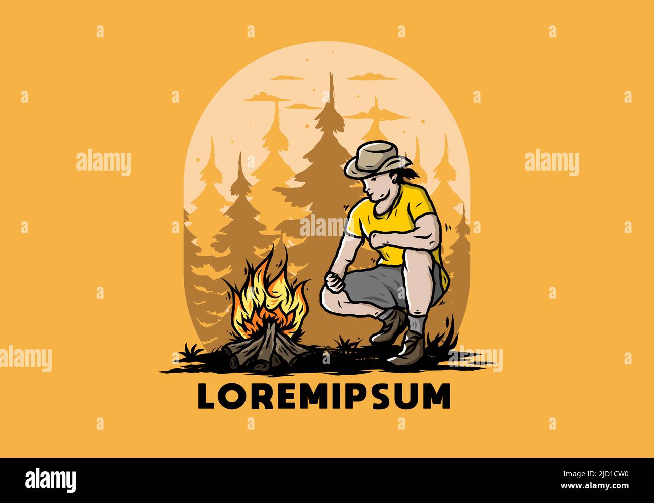 Illustration design of a man is lighting a bonfire Stock Vector Image ...