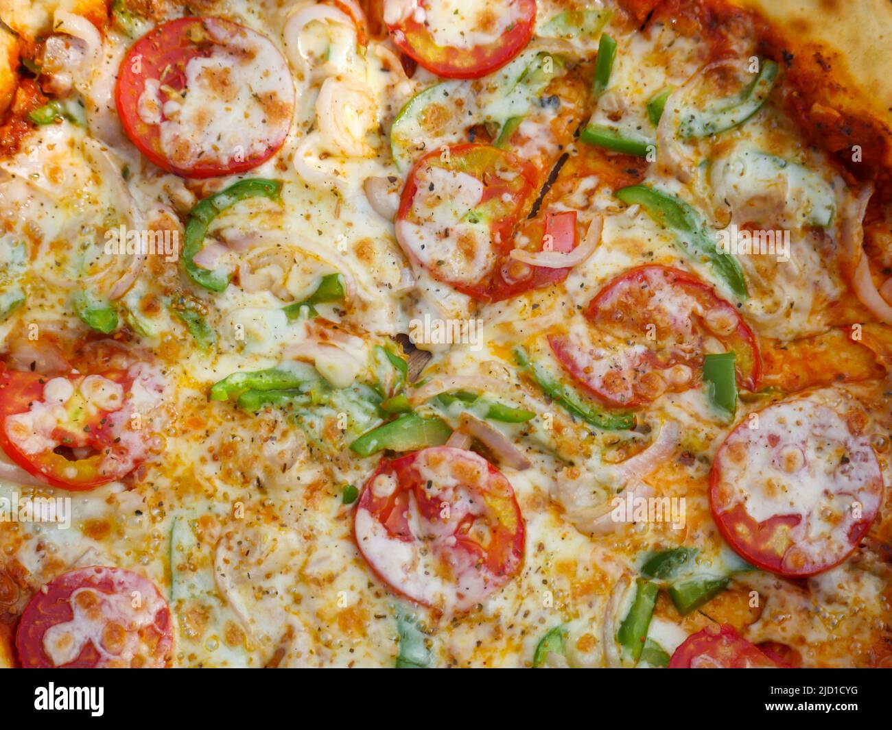 Vegetarian cheese Pizza in india topped with tomatoes, capsicum and ...