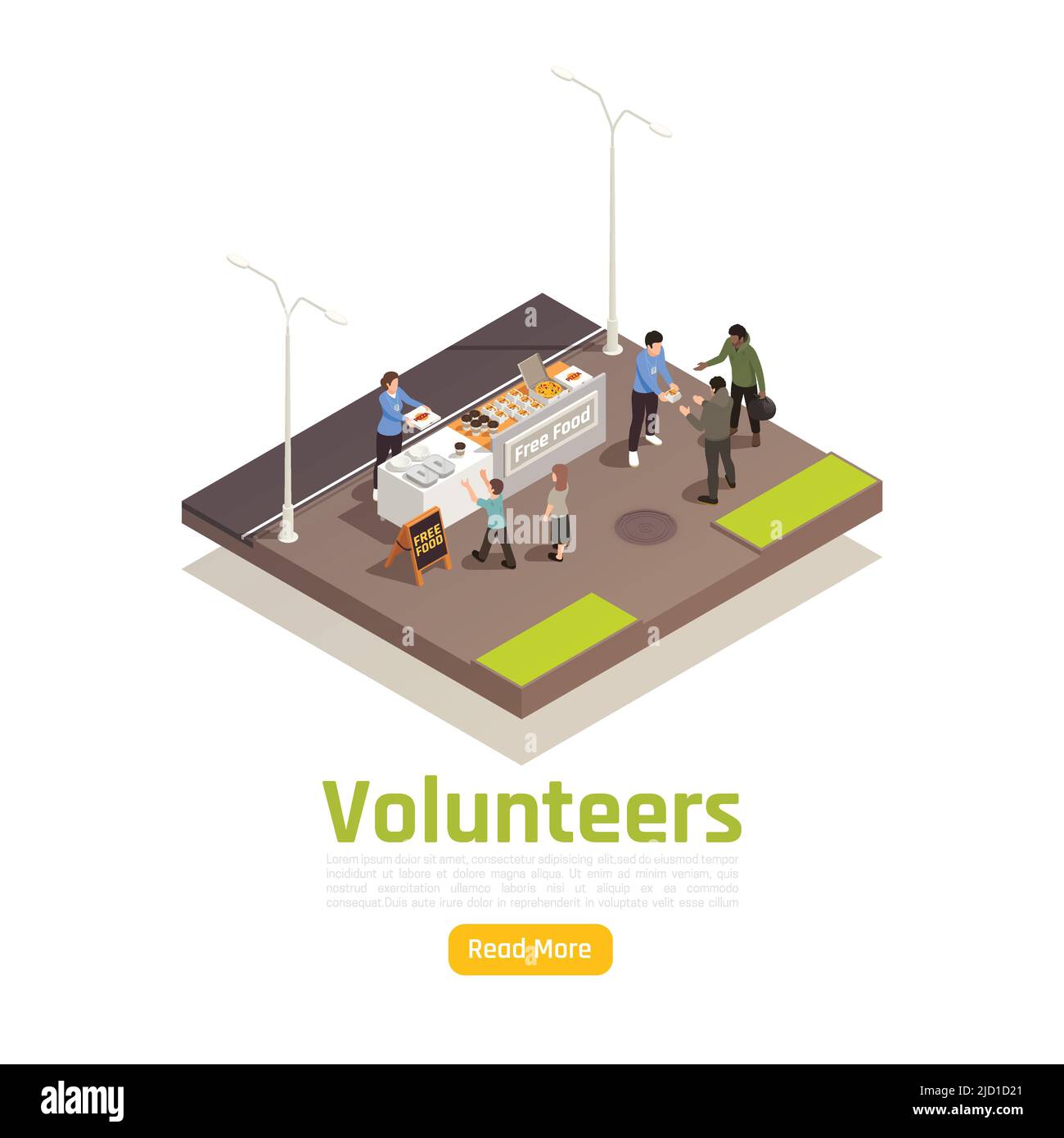 Charity donation volunteering isometric background with editable text ...
