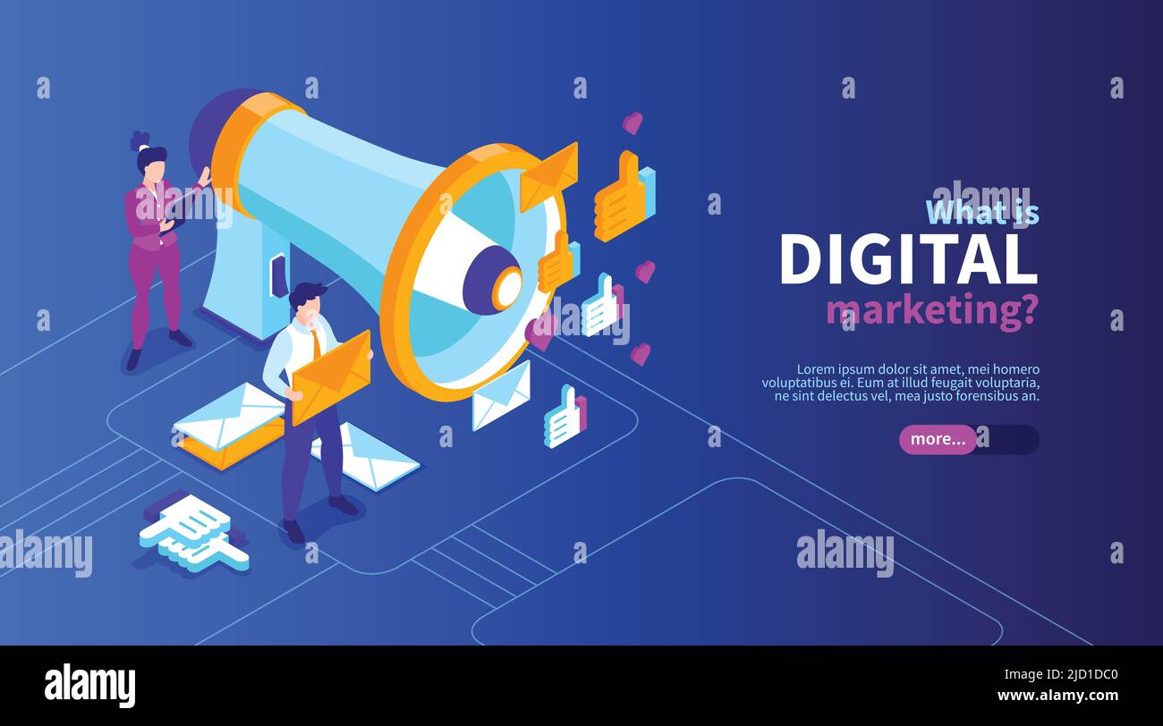 Isometric marketing strategy horizontal banner with editable text and ...