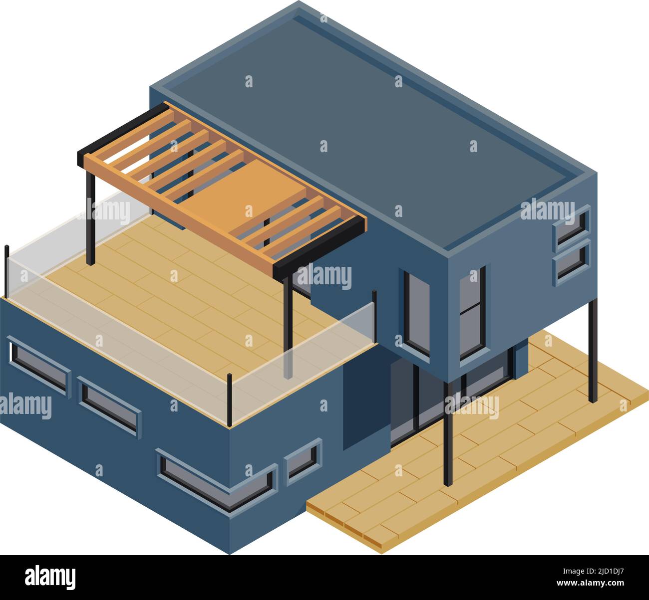 Modular frame building isometric composition with isolated image of ...