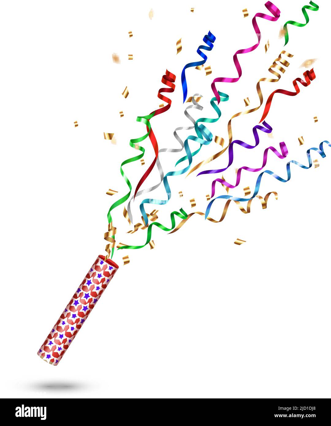 Exploding party popper realistic composition with isolated image of pop ...