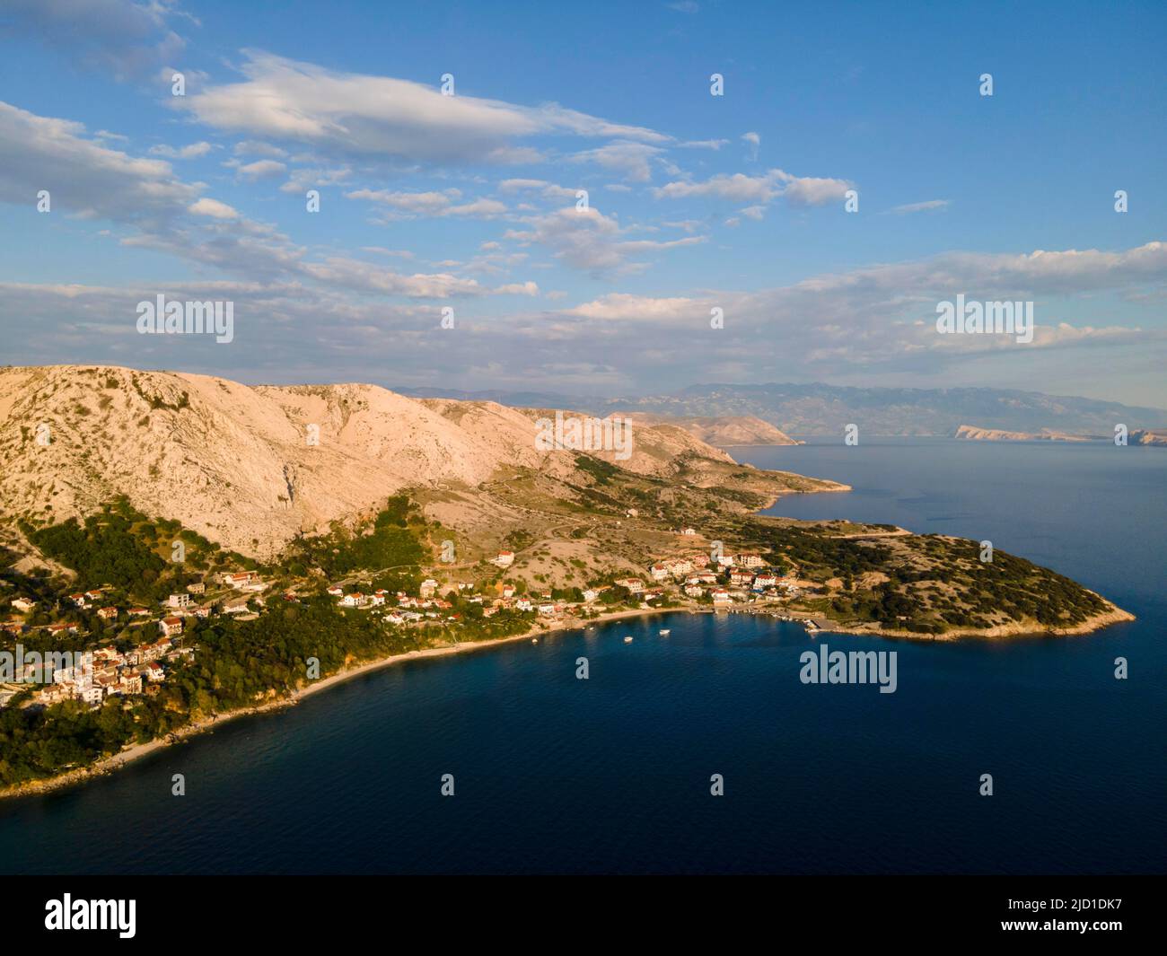 Drone shot, Stara Baska, Stara Baska, Karst mountains, Krk Island, Kvarner Gulf Bay, Primorje ...